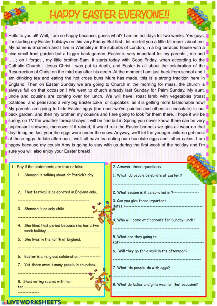Free Printable Easter Reading Comprehension Worksheets-159 | Lyana ...