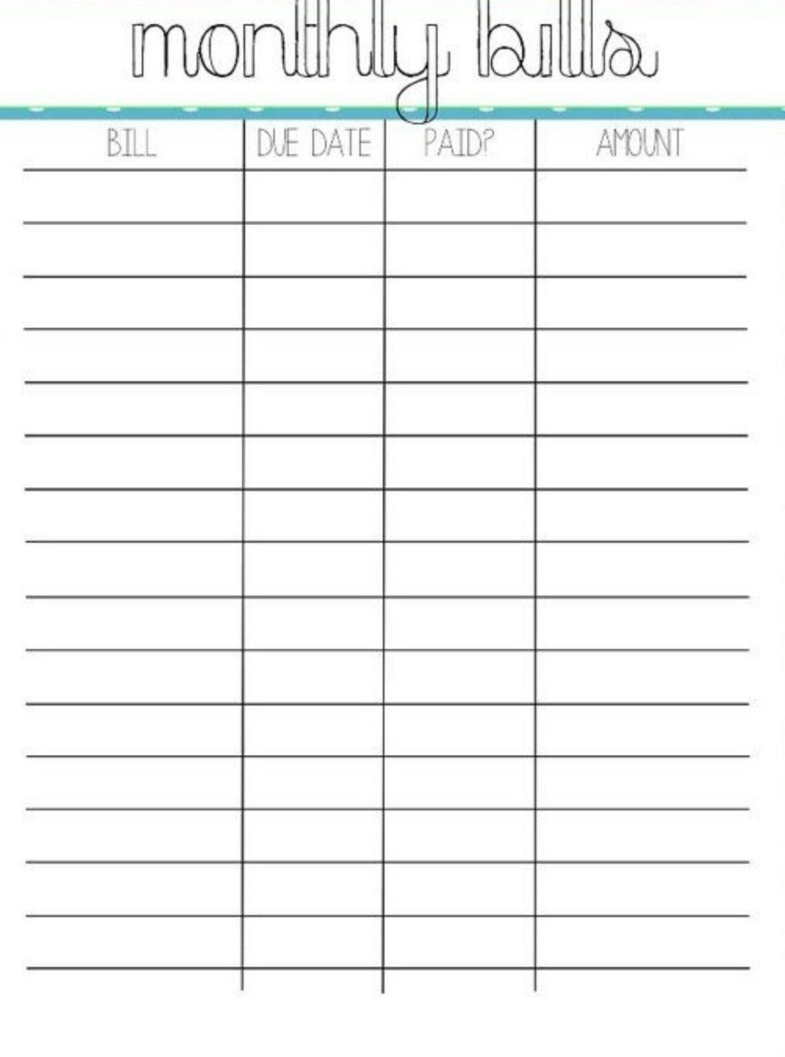 Free Printable Monthly Bill Payment Worksheet-159 | Lyana Worksheets