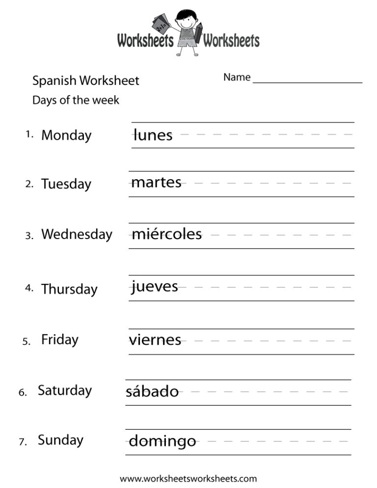 Free Printable Spanish Worksheets Days Of The Week 159 Lyana Worksheets free-printable-spanish-worksheets-days-of-the-week-159-lyana-worksheets