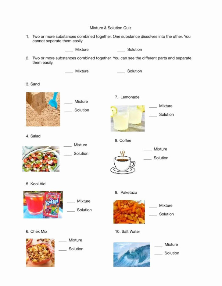 Free Printable Worksheets On Mixtures And Solutions-159 | Lyana Worksheets
