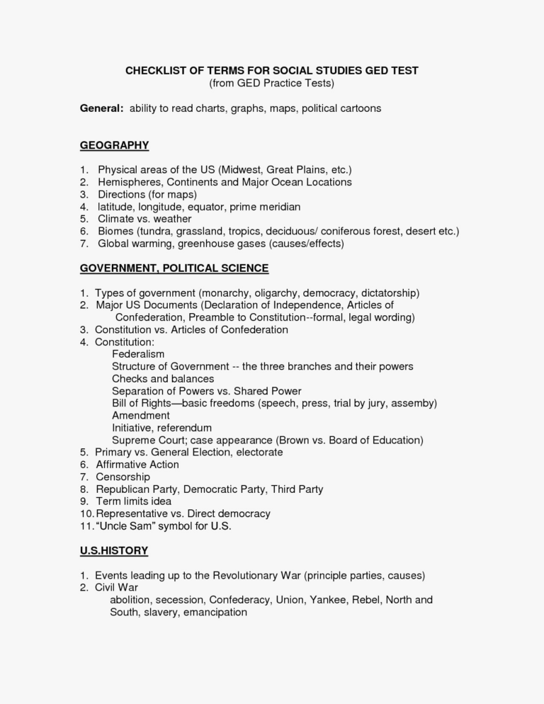 Ged Social Studies Printable Worksheets-159 | Lyana Worksheets