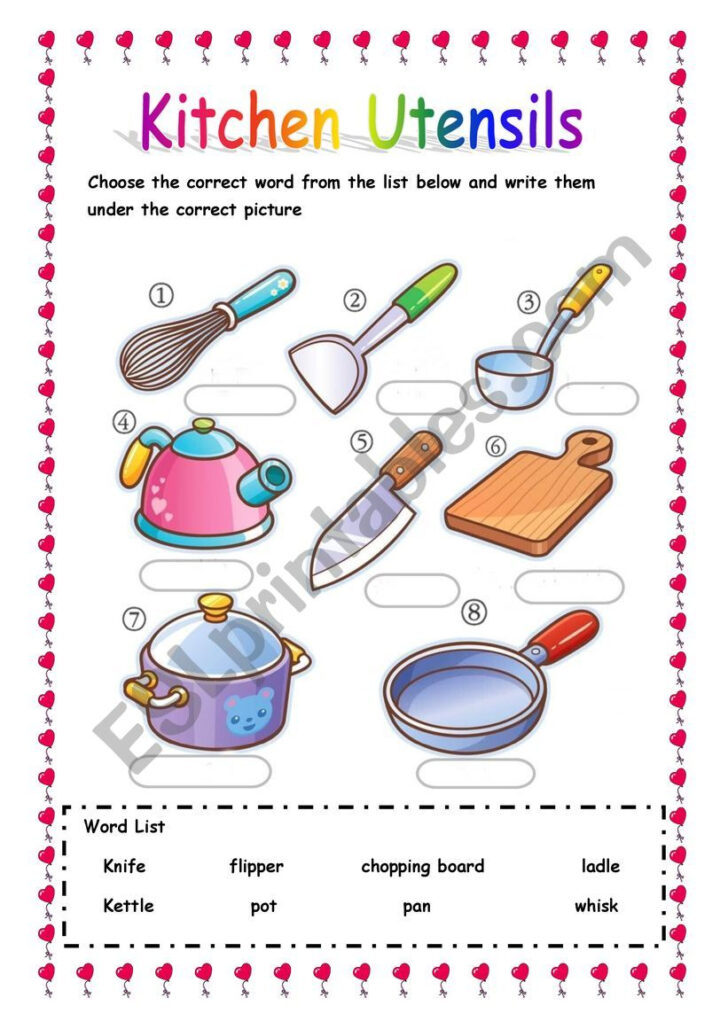 Kitchen Utensils Printable Worksheets-159 | Lyana Worksheets