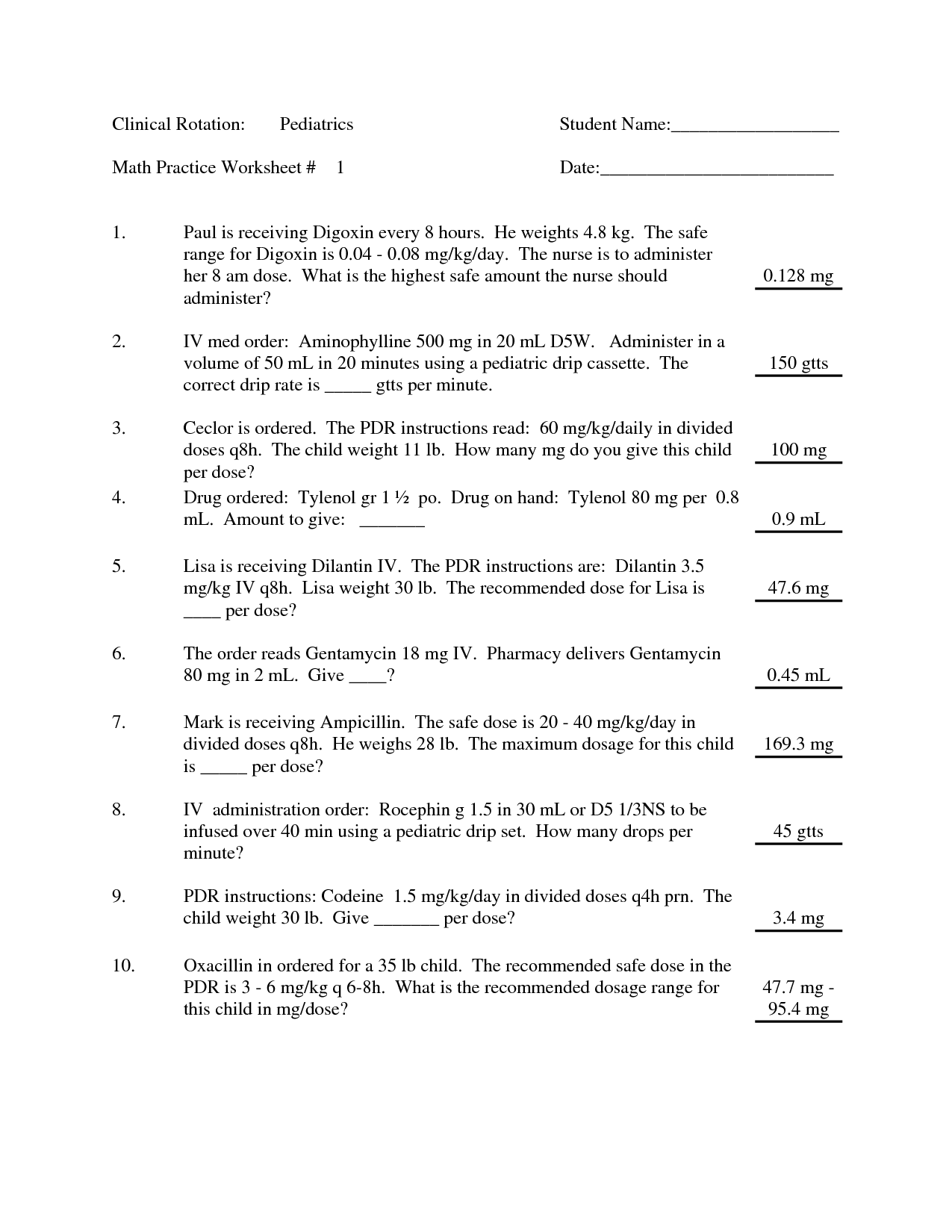 Printable Pharmacy Technician Math Worksheets Lyana Worksheets