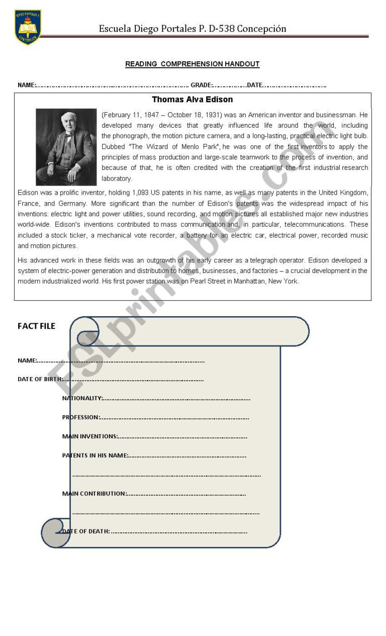Thomas Edison Printable Worksheets-159 | Lyana Worksheets