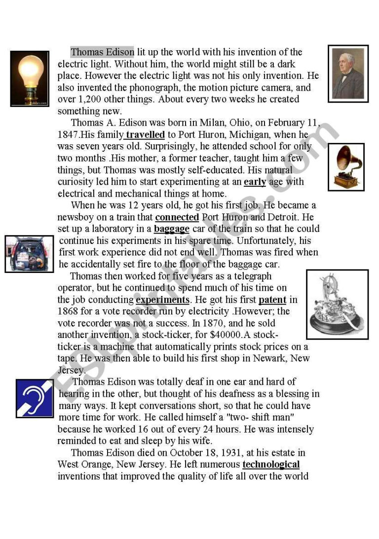 Thomas Edison Printable Worksheets-159 | Lyana Worksheets