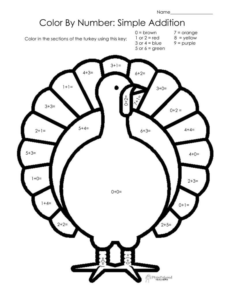 Free Printable Thanksgiving Math Coloring Worksheets | Lyana Worksheets