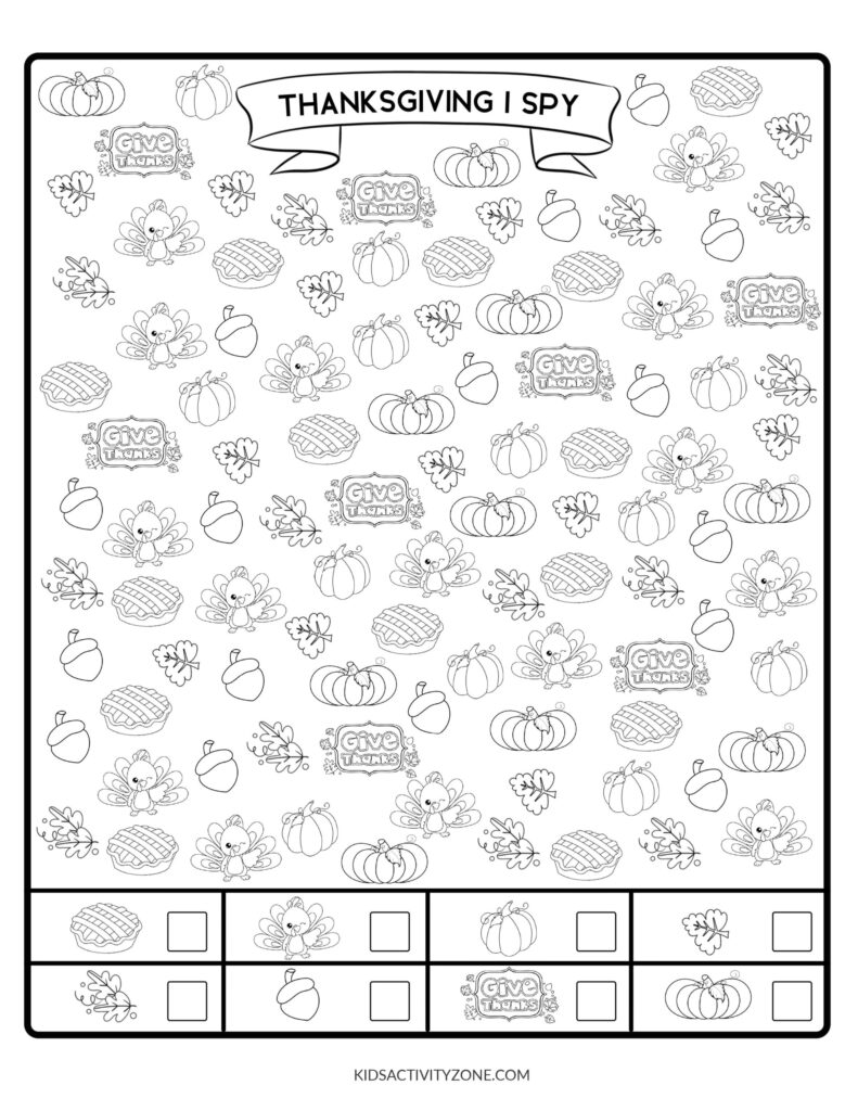 Thanksgiving I Spy Worksheets | Lyana Worksheets