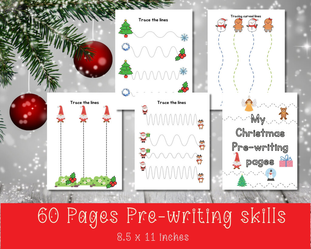 Christmas Pencil Control Worksheets Tracing Lines | Lyana Worksheets